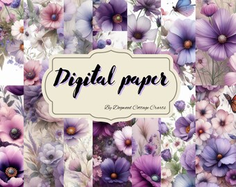 Blue Floral Digital Paper | Scrapbook Paper | Digital Background ...