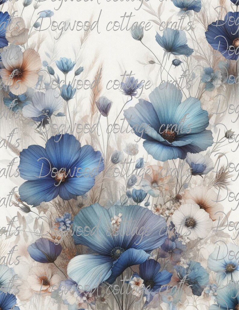 Blue Floral Digital Paper | Scrapbook Paper | Digital Background ...