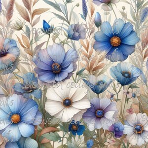 Blue Floral Digital Paper | Scrapbook Paper | Digital Background ...