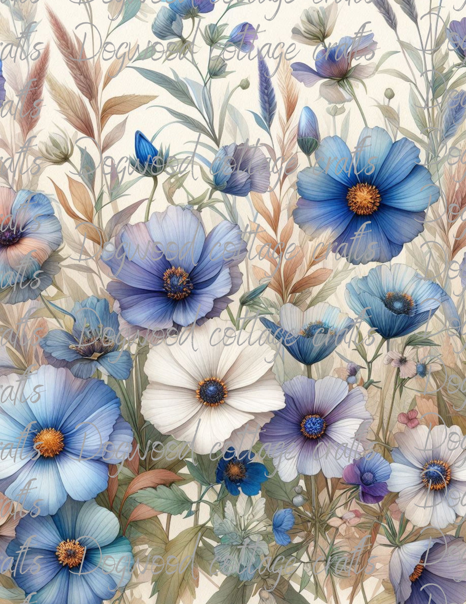 Blue Floral Digital Paper Scrapbook Paper Digital Background Digital ...