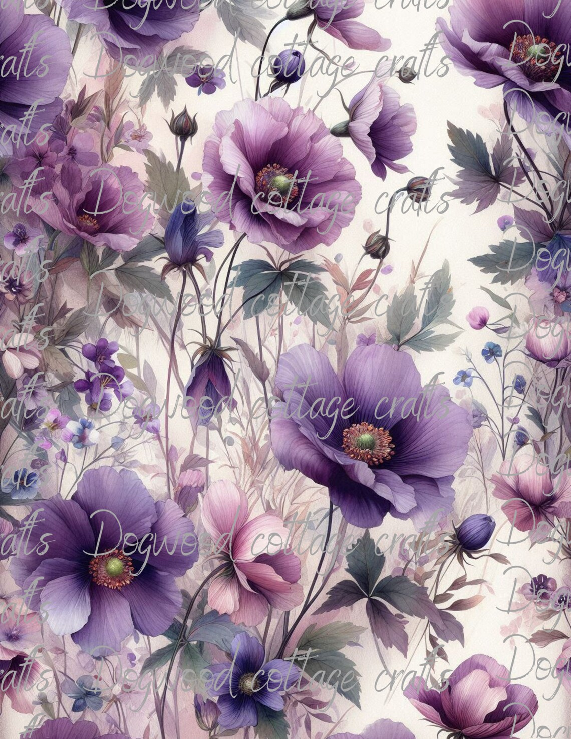Purple Floral Digital Paper | Scrapbook Paper | Digital Background ...