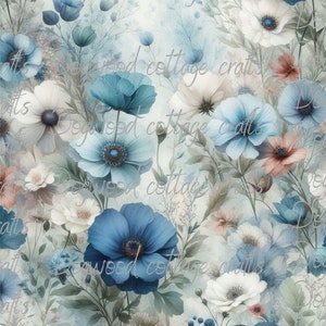 Blue Floral Digital Paper | Scrapbook Paper | Digital Background ...