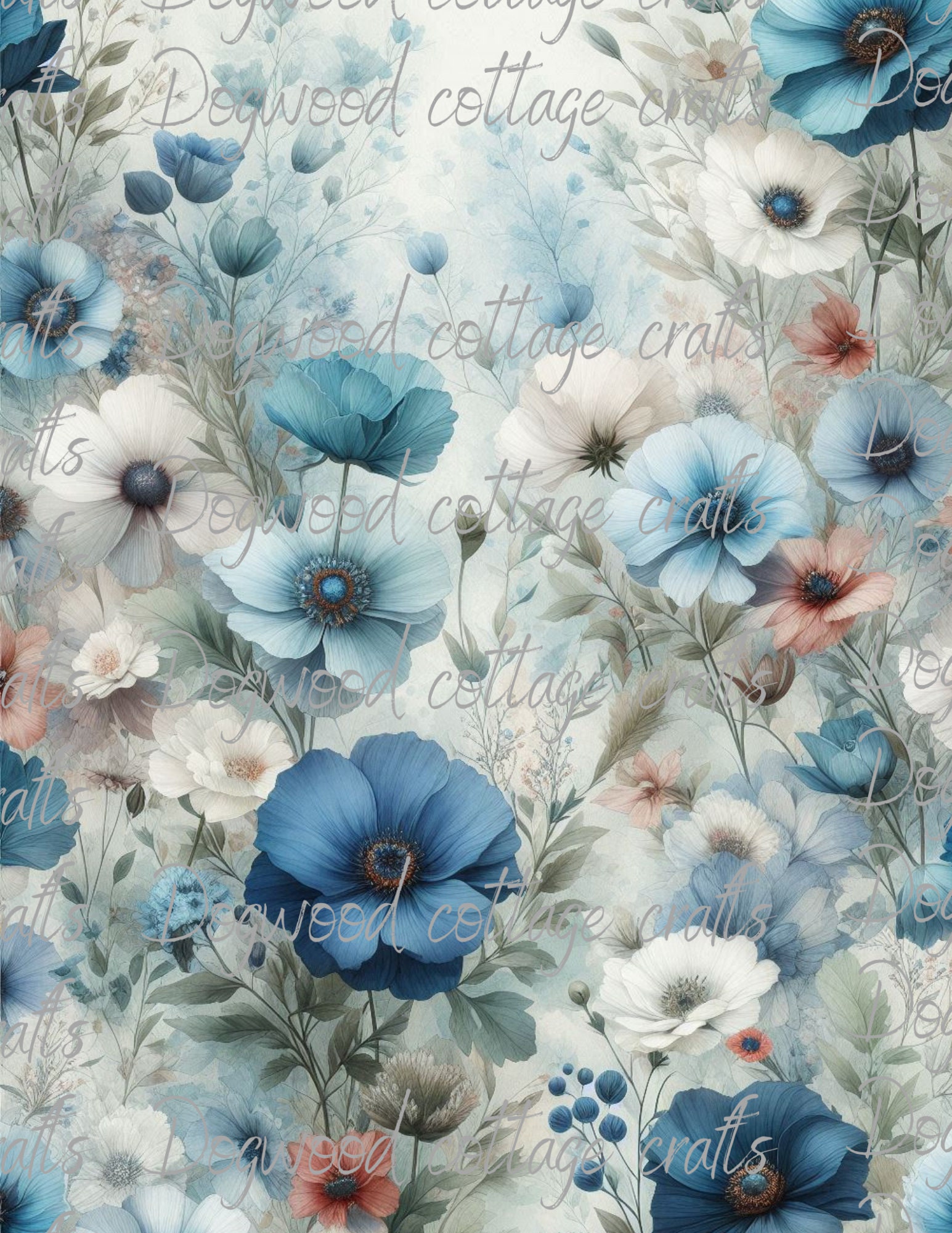 Blue Floral Digital Paper | Scrapbook Paper | Digital Background ...