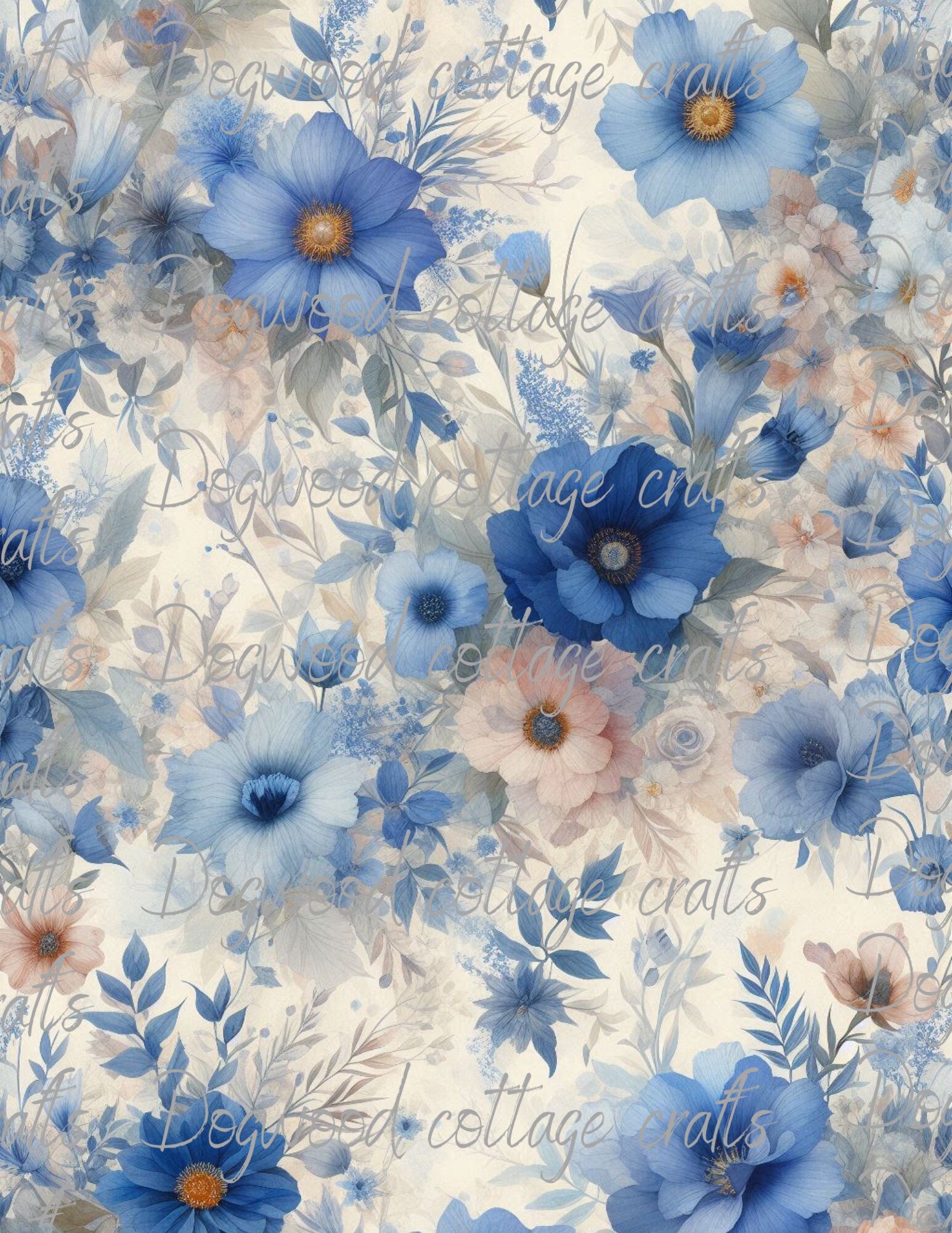 Blue Floral Digital Paper | Scrapbook Paper | Digital Background ...