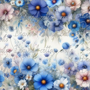 Blue Floral Digital Paper | Scrapbook Paper | Digital Background ...