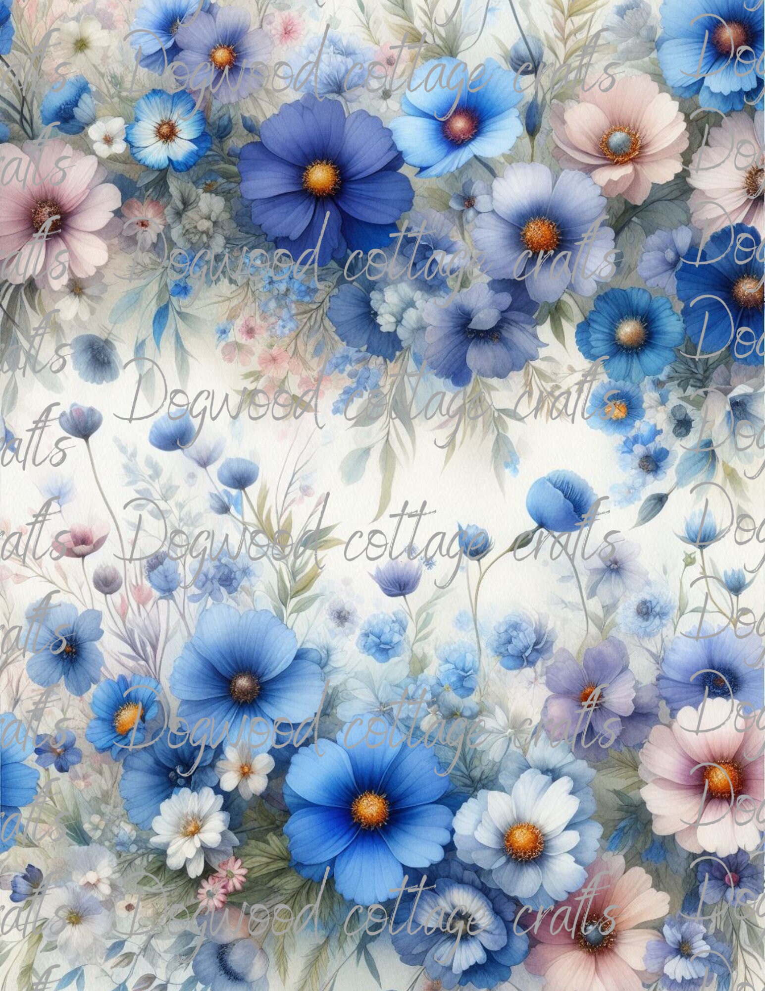 Blue Floral Digital Paper | Scrapbook Paper | Digital Background ...