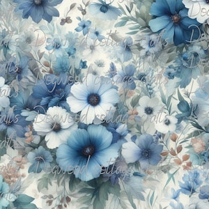 Blue Floral Digital Paper | Scrapbook Paper | Digital Background ...