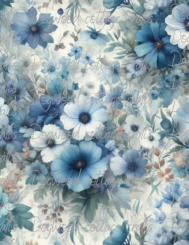 Blue Floral Digital Paper | Scrapbook Paper | Digital Background ...