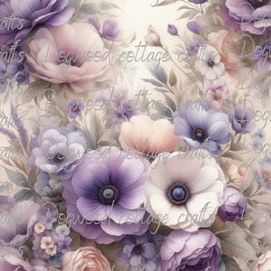 Purple Floral Digital Paper | Scrapbook Paper | Digital Background ...