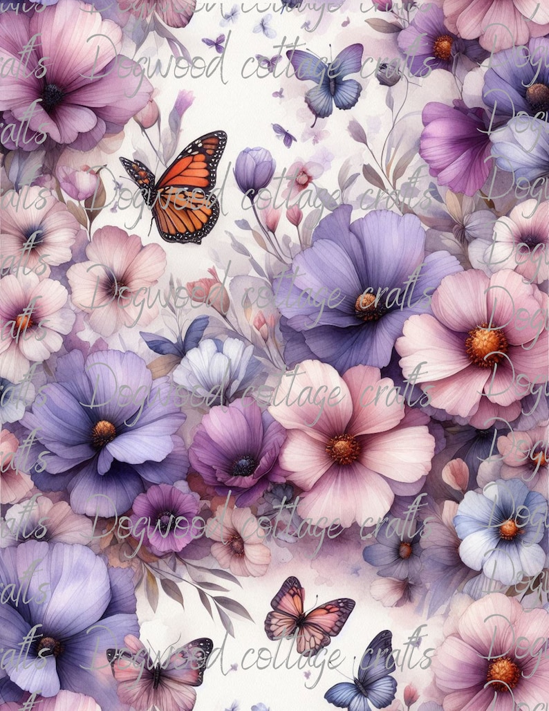 Purple Floral Digital Paper | Scrapbook Paper | Digital Background ...