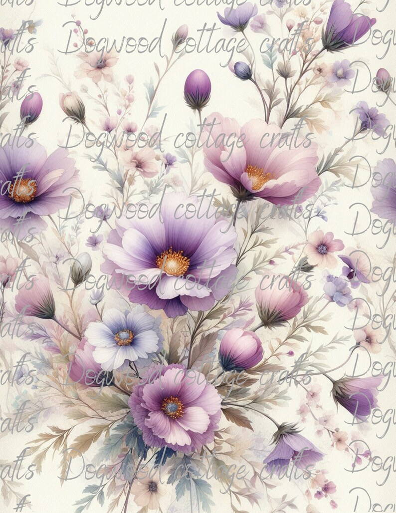 Purple Floral Digital Paper | Scrapbook Paper | Digital Background ...