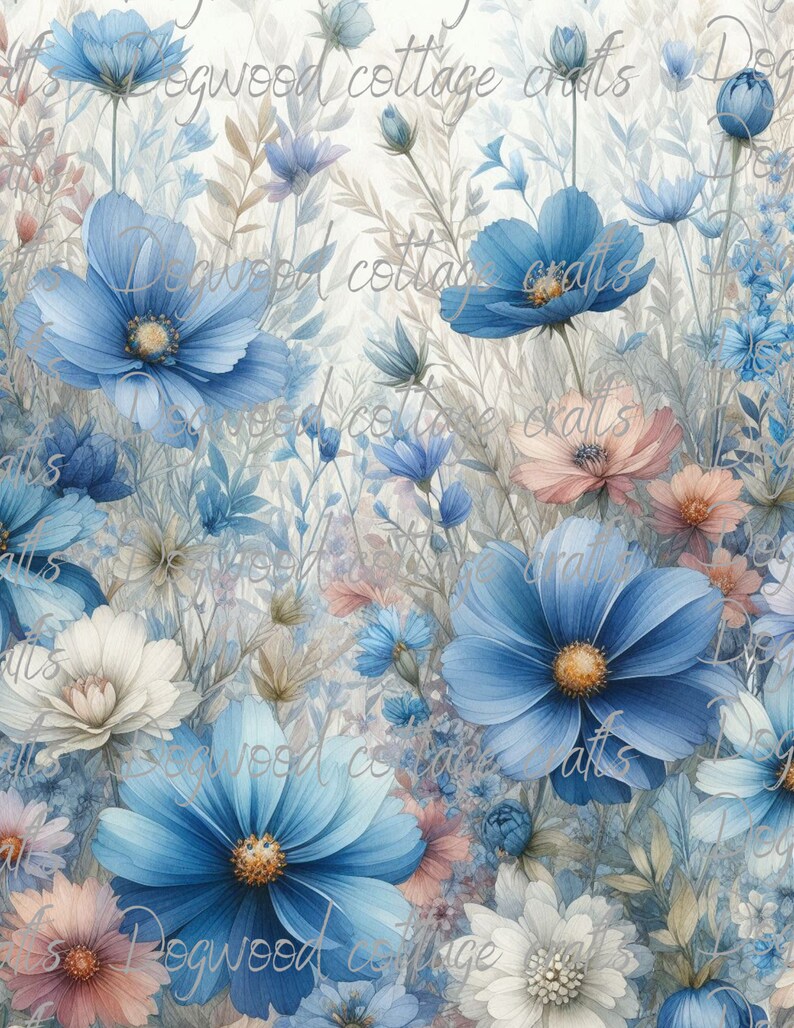Blue Floral Digital Paper | Scrapbook Paper | Digital Background ...
