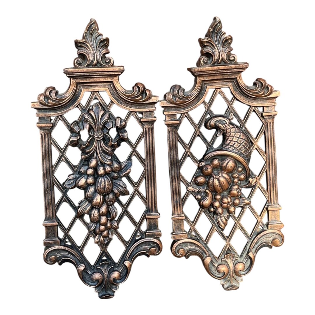 Vintage Coppercraft Guild Wall Plaques: MCM Fruit & Scroll Resin Art - Etsy