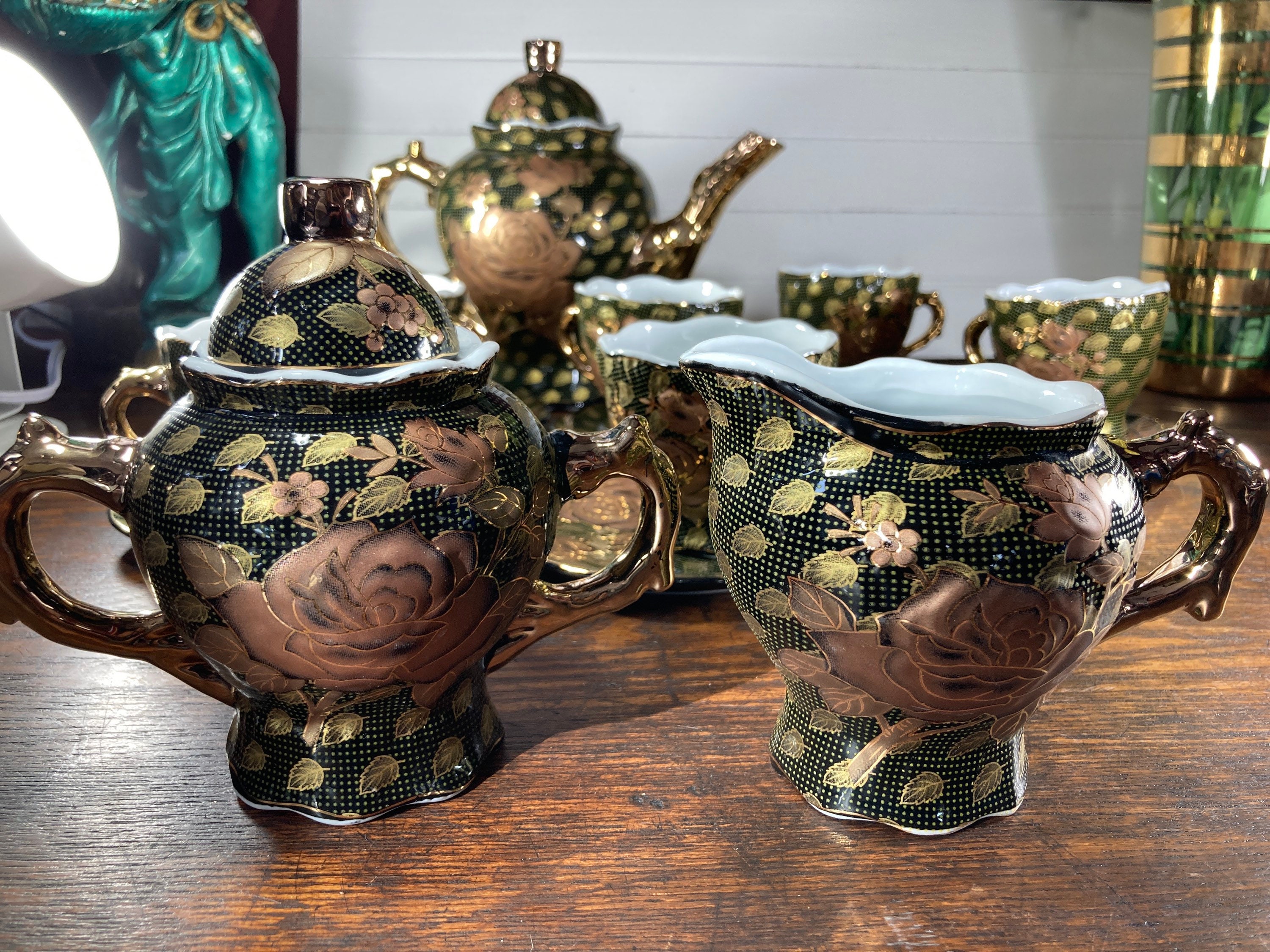 Luxury Tea Set Rose Branch Handle Gold Lustre Tea Pot Tea | Etsy