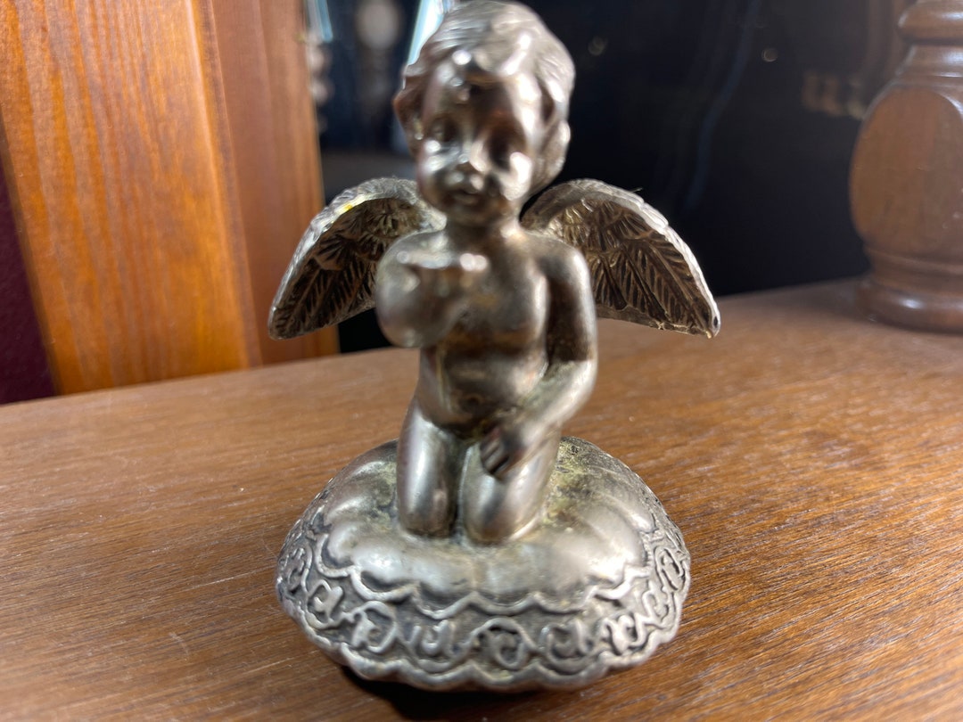 Cherub Putti Angel Blowing Kiss Figurine or Paperweight Silver Metal ...