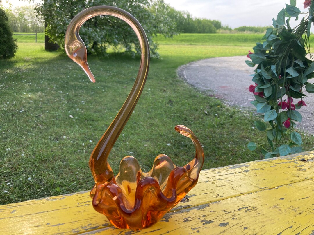 Vintage Altaglass Swan Centerpiece/dish Amber – Art Glass Collectable ...