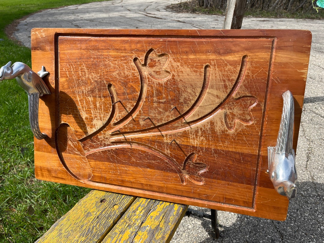 Wood Board Cast Aluminum Pheasant Bird Handles Spikes Prongs Cutting ...