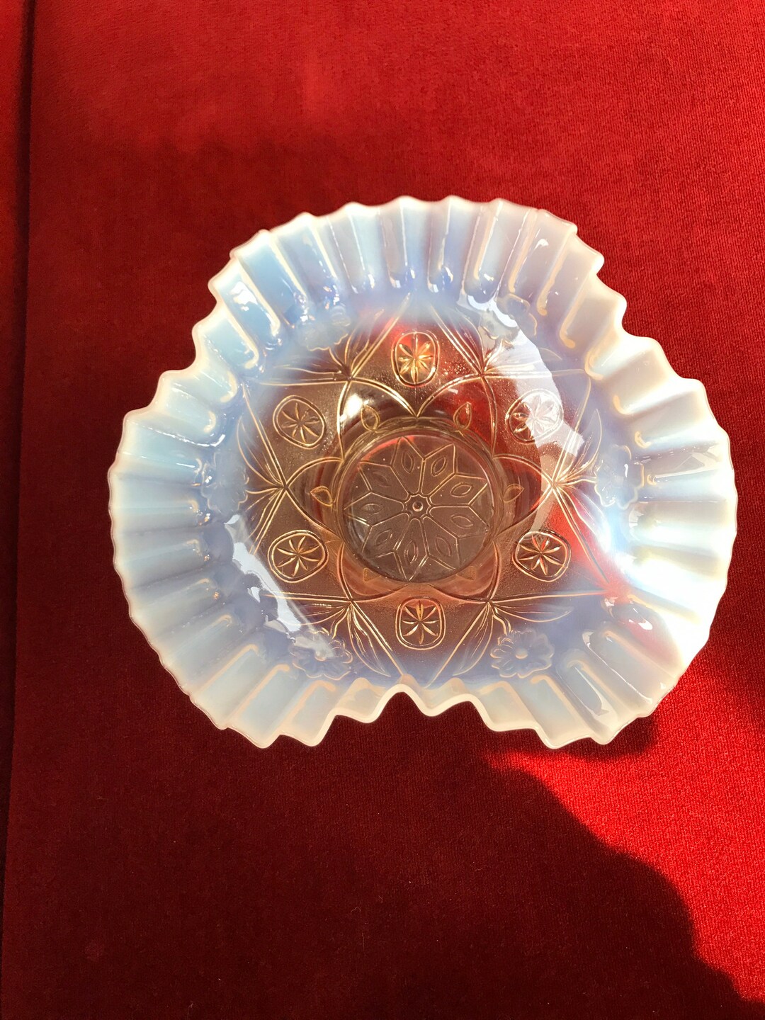 Opalescent Antique Dugan Fluted Ruffle Dish 1900s Centrepiece Victorian ...