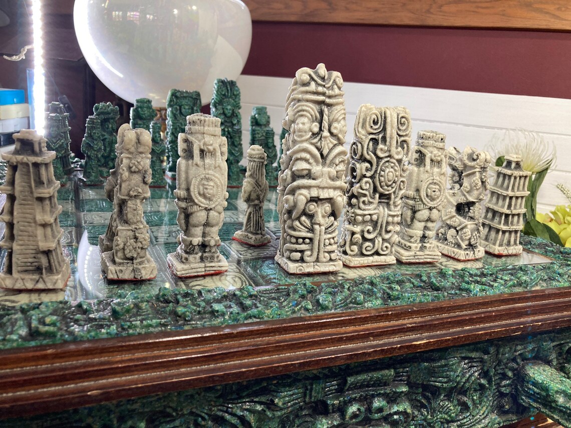 Chess Aztec Mayan Wood Resin Chess Set Stone-like | Etsy