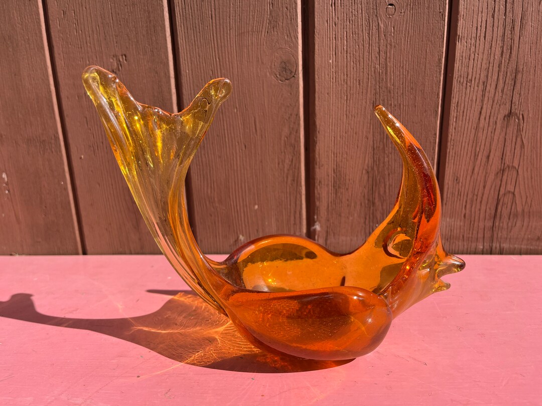 Hand Blown Amber Glass Fish Dish: Ocean Decor Sculpture - Etsy