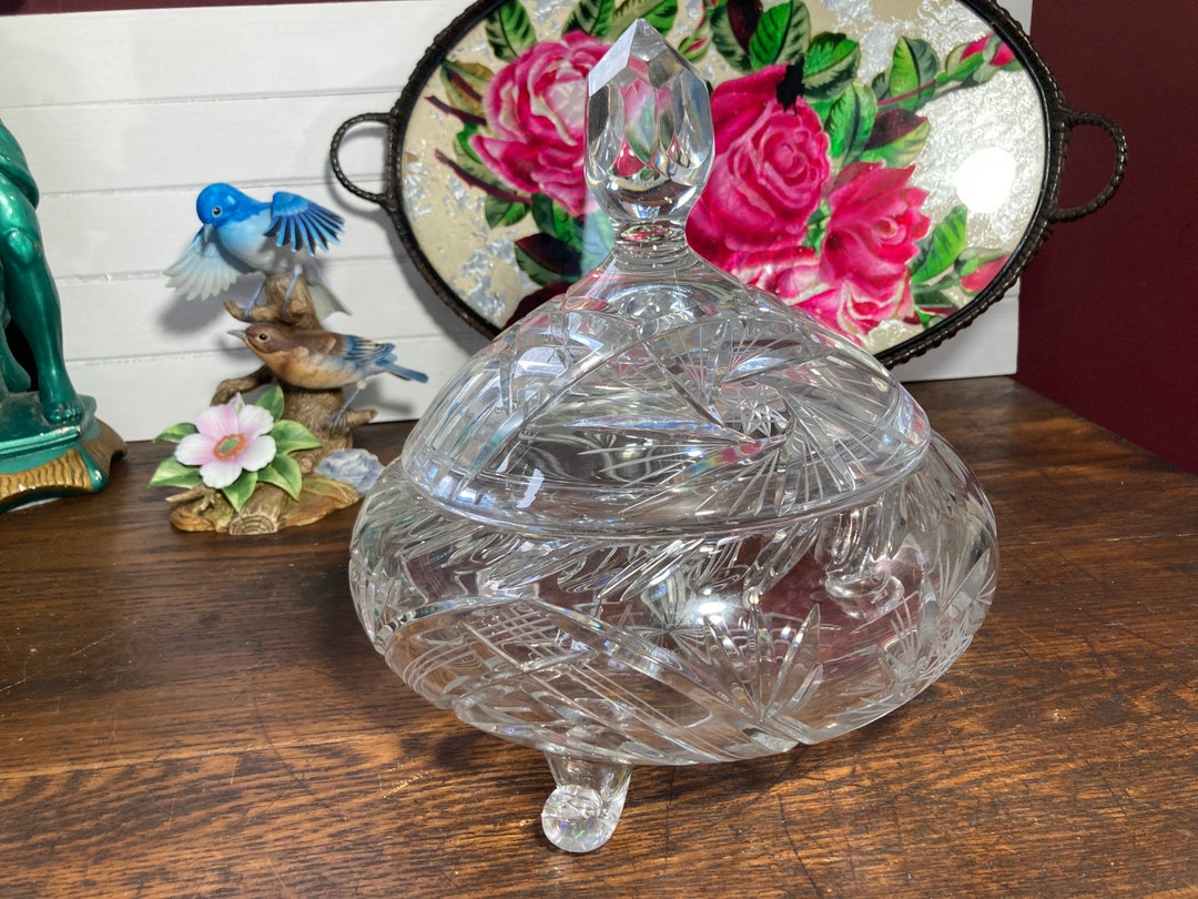 Vintage Lead Crystal Candy Dish: Pinwheel Star Lidded Bowl - Etsy