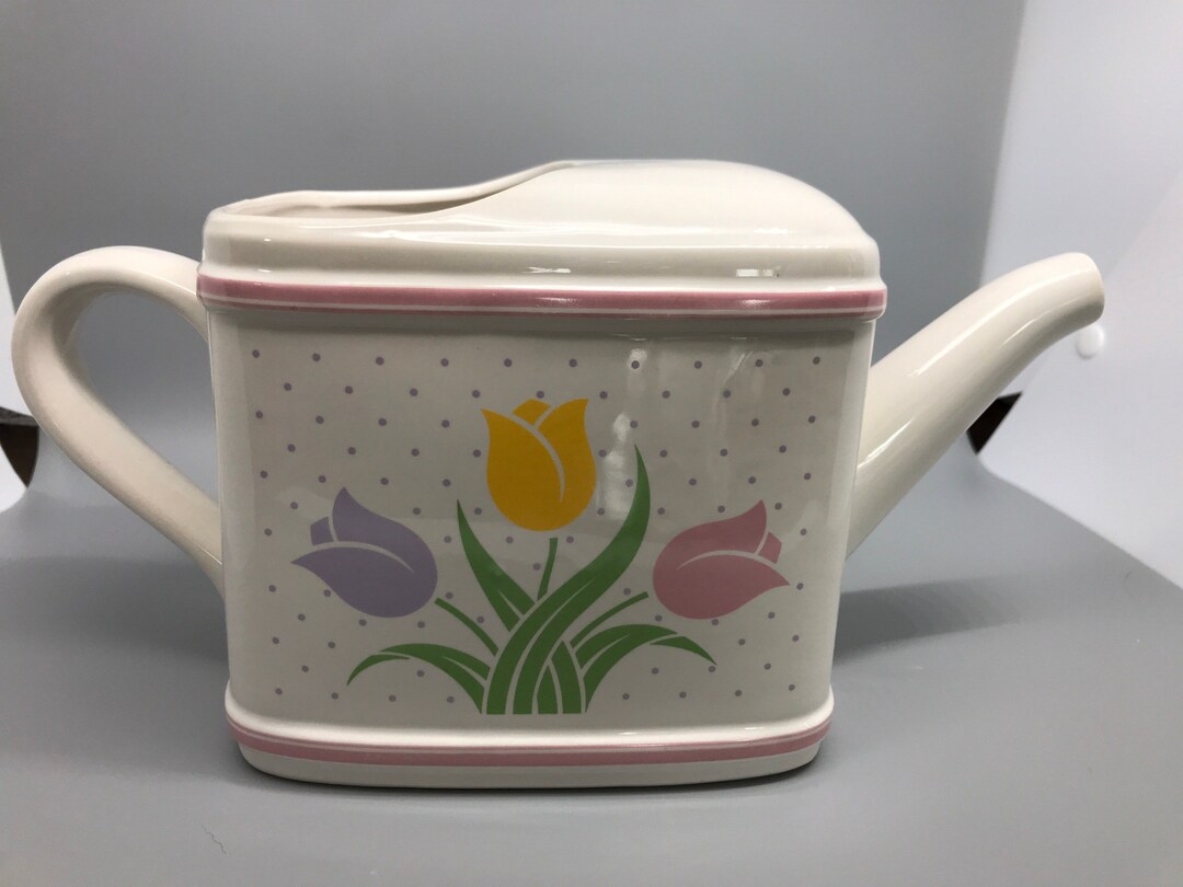 Teleflora Watering Can Planter Vintage Tulips Collectible Vase Flower ...