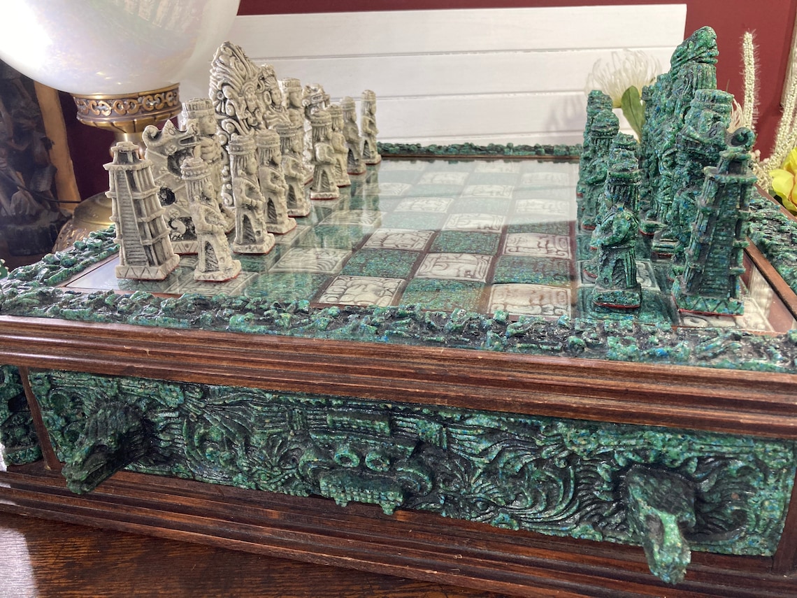 Chess Aztec Mayan Wood Resin Chess Set Stone-like | Etsy