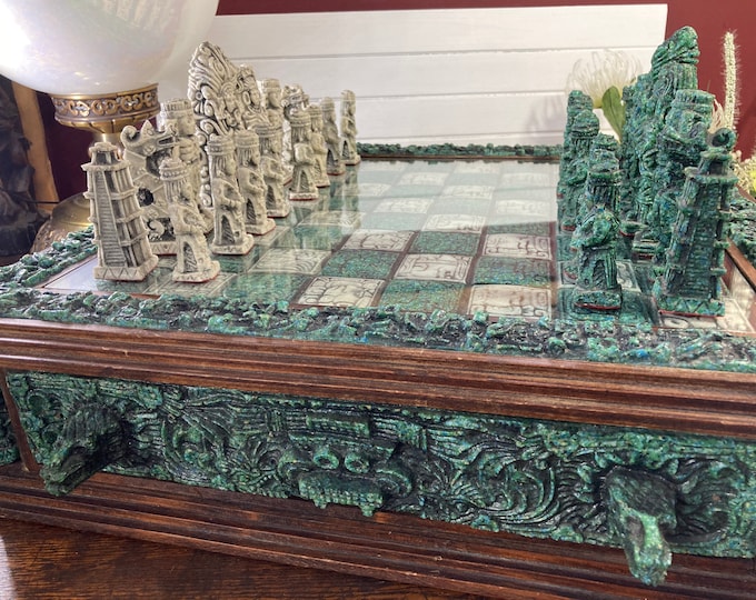 Chess, Aztec, Mayan, Wood, Resin, Chess Set, Stone-like Pieces, Vintage ...