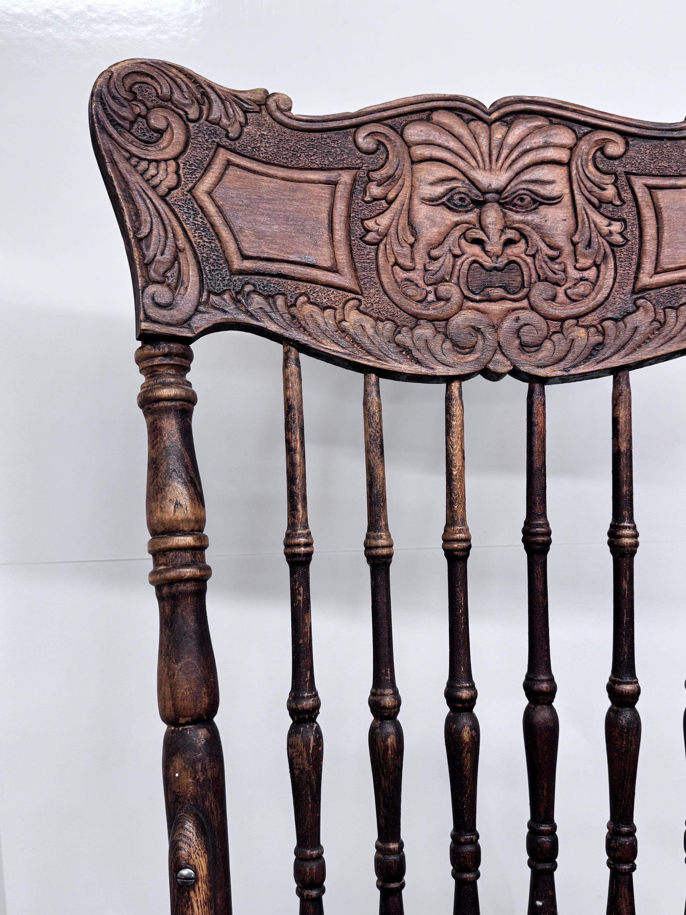 Pressed Back Northwind Rocking Chair Vintage Carved Wood Old Man ...