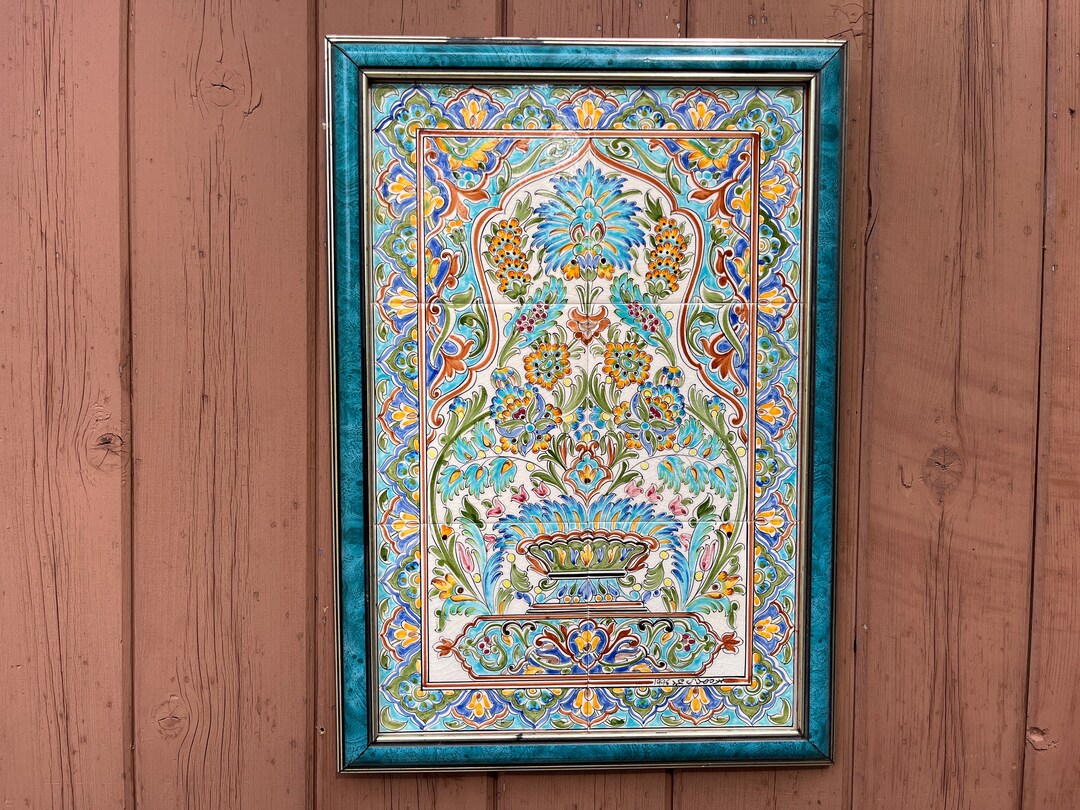Wall Tile Mosaic Hand Painted Framed Wall Art Artist Signed Vintage ...