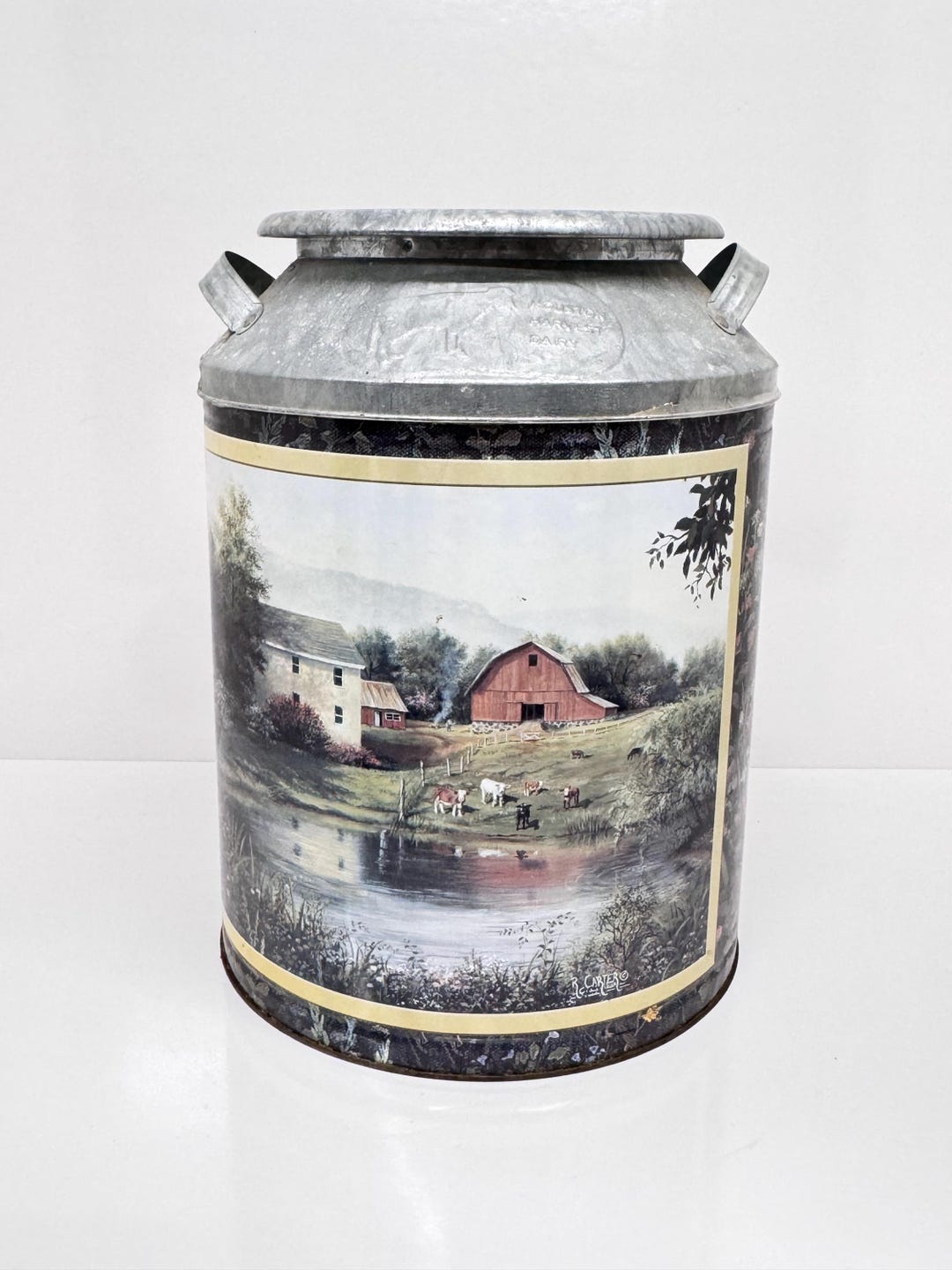 Milk Can TIN, Round, Lid, the Red Barn, Tin, Collectible, Farmhouse ...