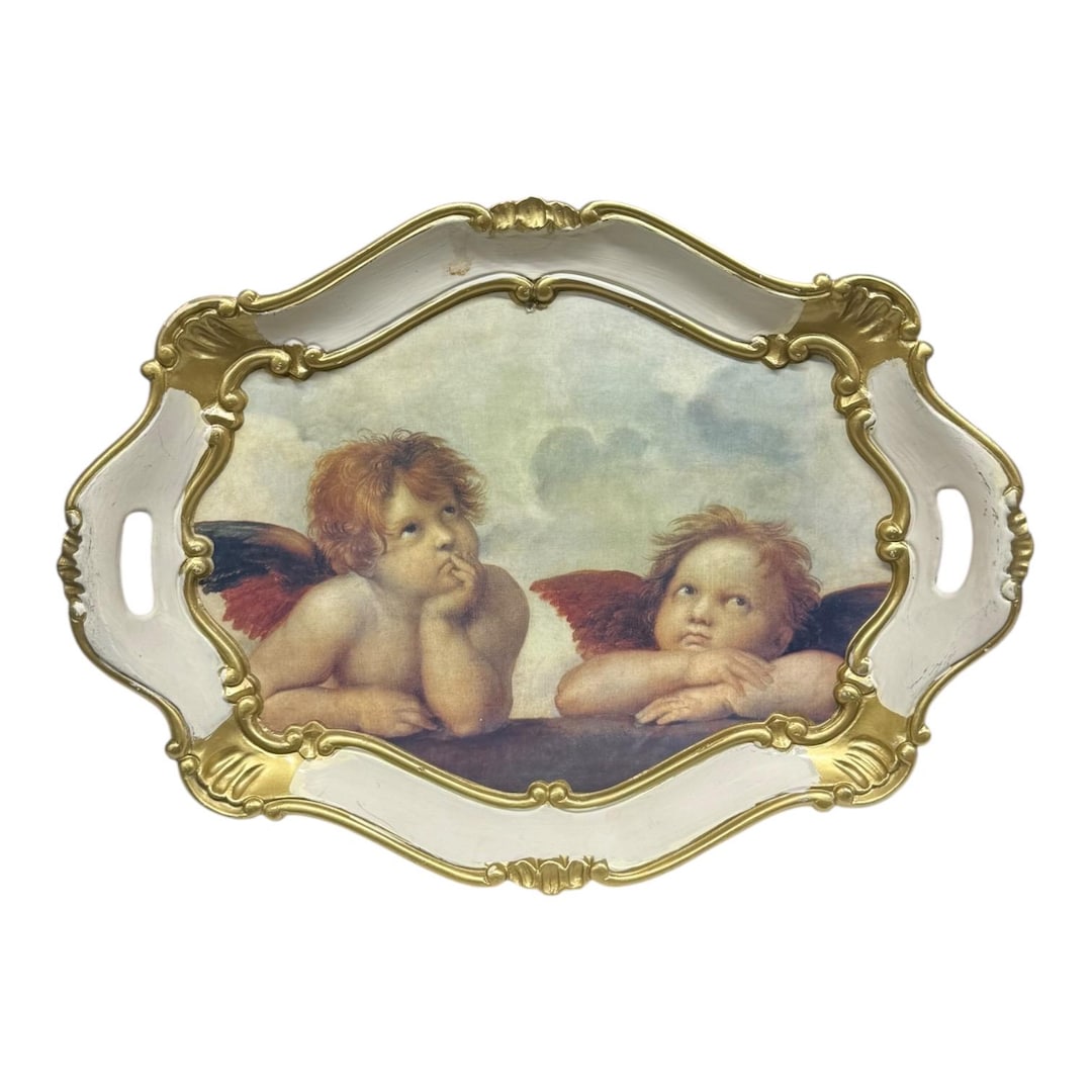 Florentine Wooden Tray Cherubs Angels Butler Bar Serving Tray Gilt ...