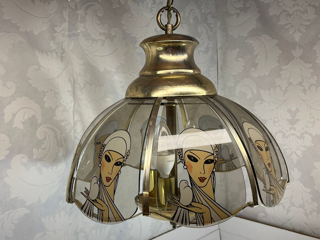 Lighting: Circa 1990s Vintage Pendant Light Tiffany Style Lady ...