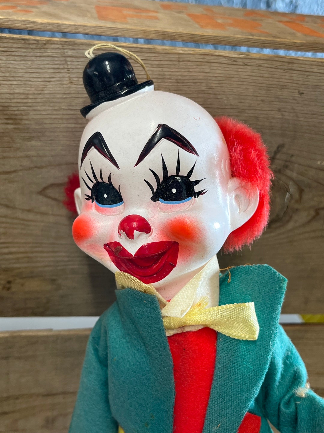 Clown, Felt Costume Vintage Made in Japan Circus Clown MCM Doll Rubber ...