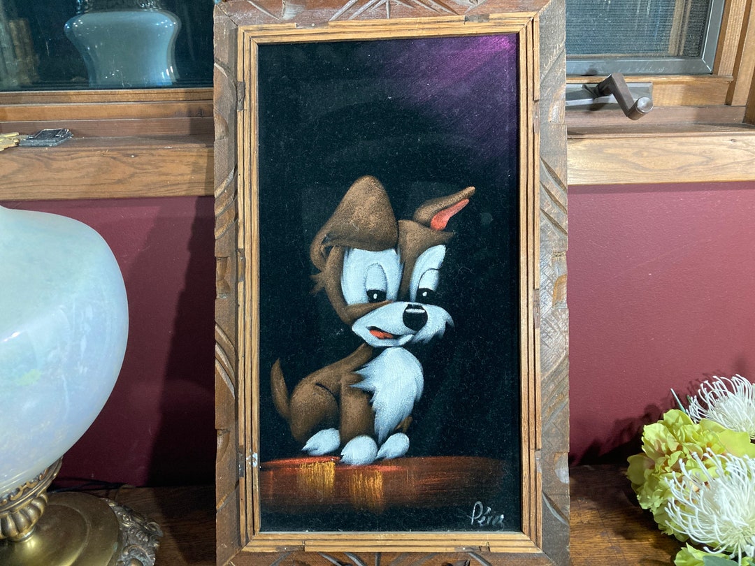 Black Velvet, Dog, Scamp, Framed, Painting, Retro, Signed, Mexico, Lady ...