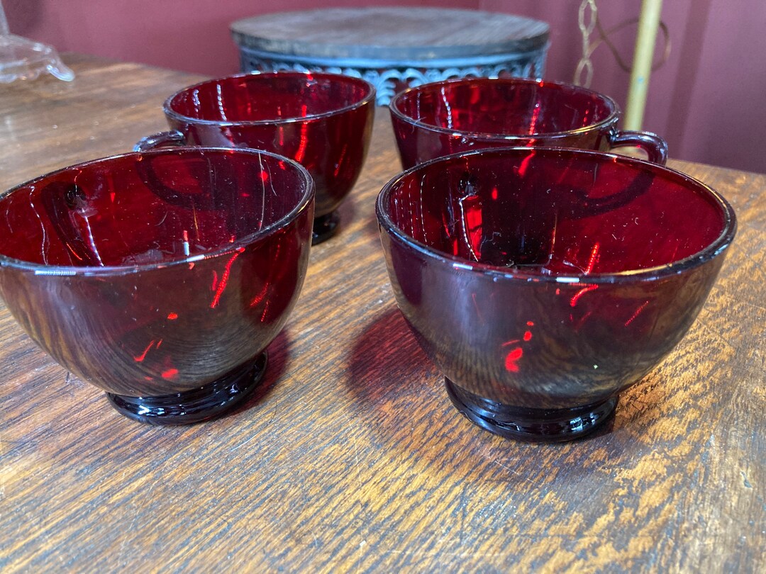 4, Ruby Red, Punch, Coffee, Tea, Cups, Mid-century, Vintage, Retro ...