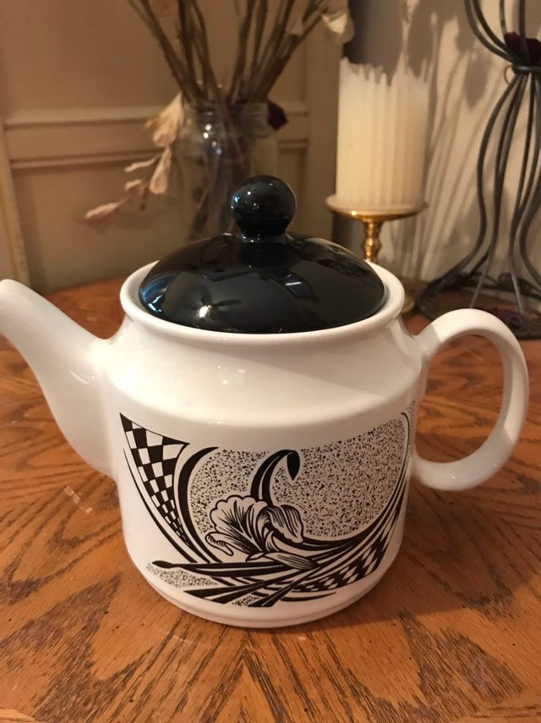 MCM Sadler Teapot Black and White Vintage - Etsy