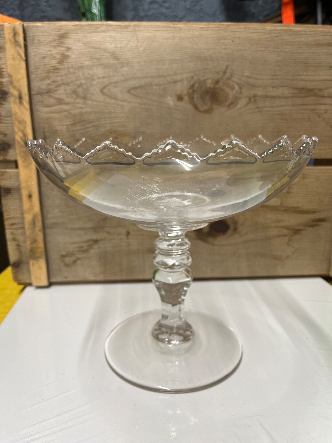 Vintage Sawtooth Edge Compote Pedestal Bowl: Table Centerpiece - Etsy