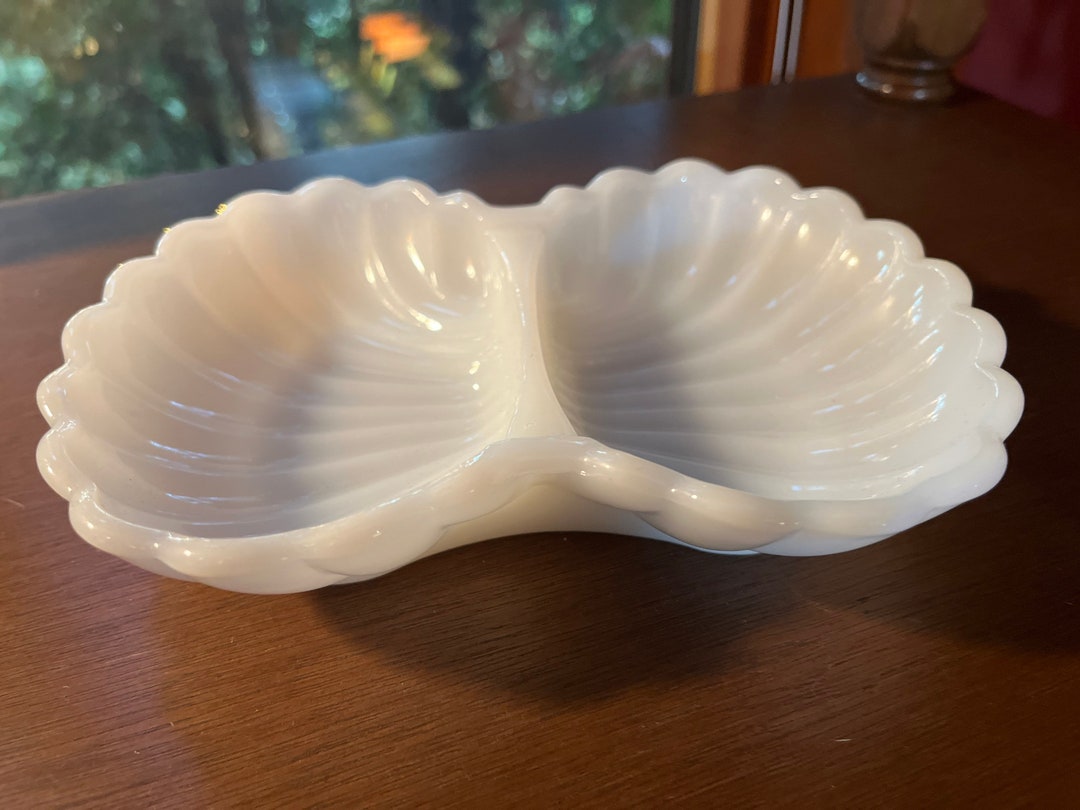 Vintage Avon Milk Glass Clam Shell Dish: Double Bowl Trinket Dish - Etsy