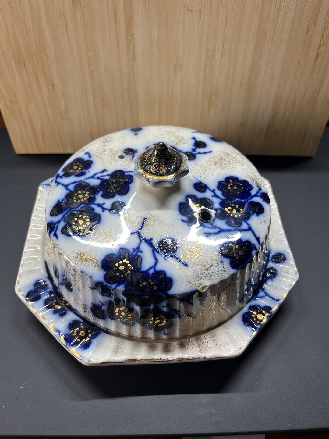 Butter Dish Covered Cheese Flow Blue Sampson Hancock Stoke on Kent ...