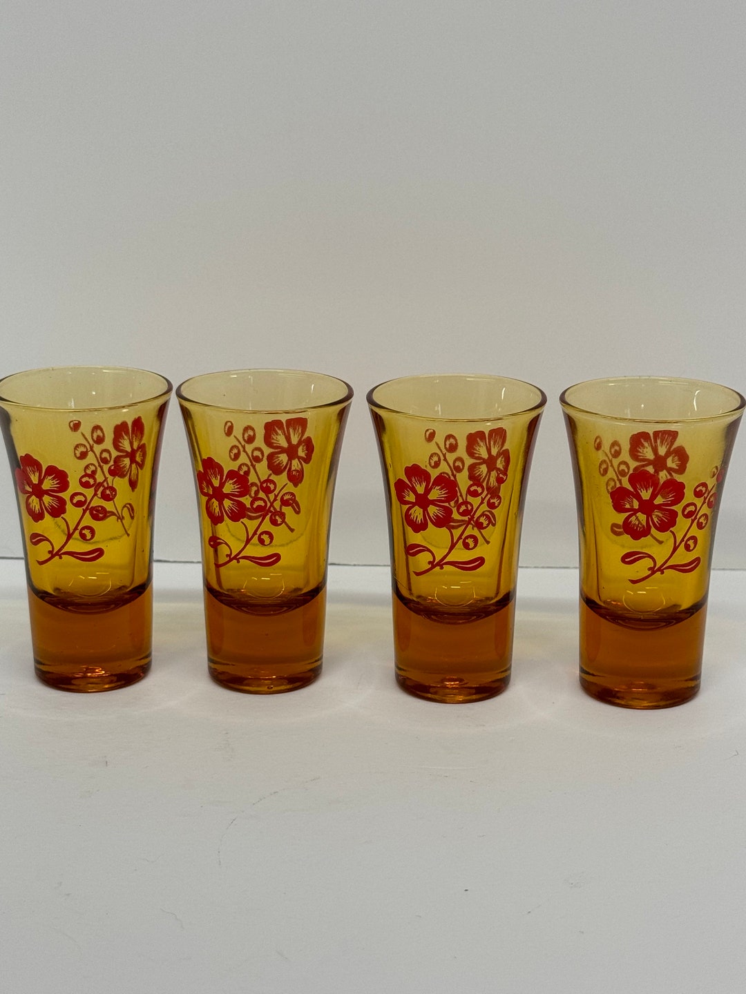 2, Shot Glass, MCM, Vintage Bitter Glasses With Red Flower Bar Cart ...