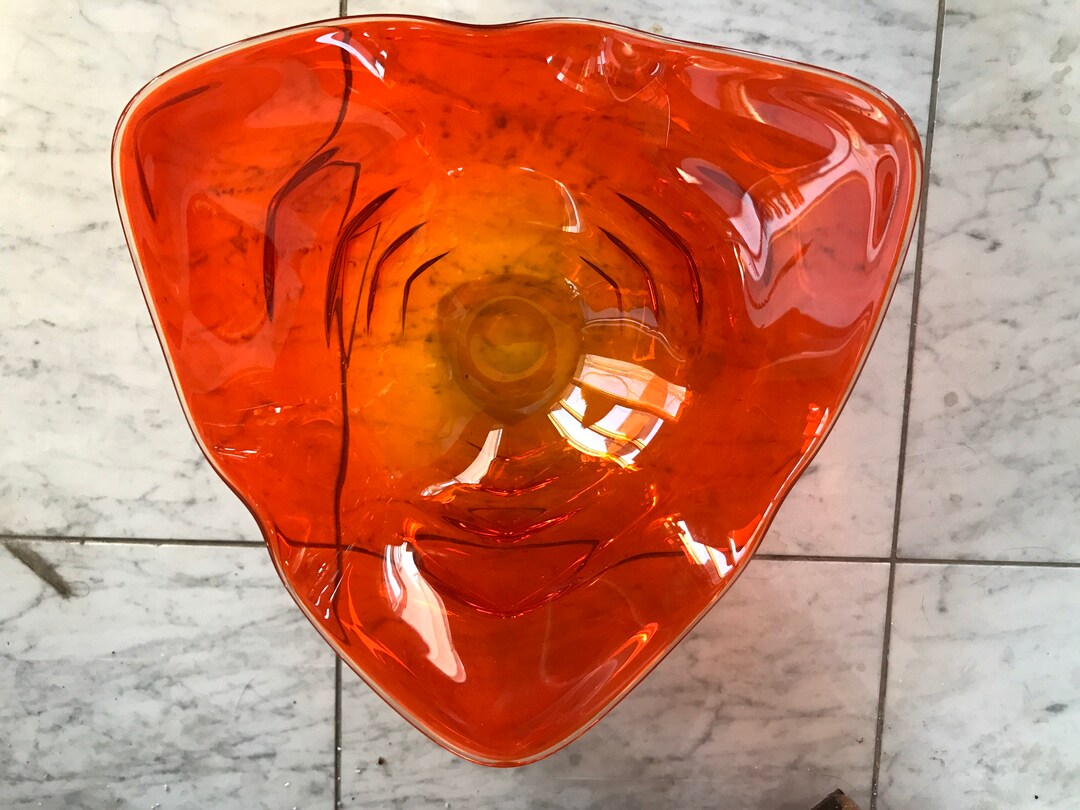 Viking Tundra Glass Persimmon Centerpiece Large Fruit Bowl Amberina ...