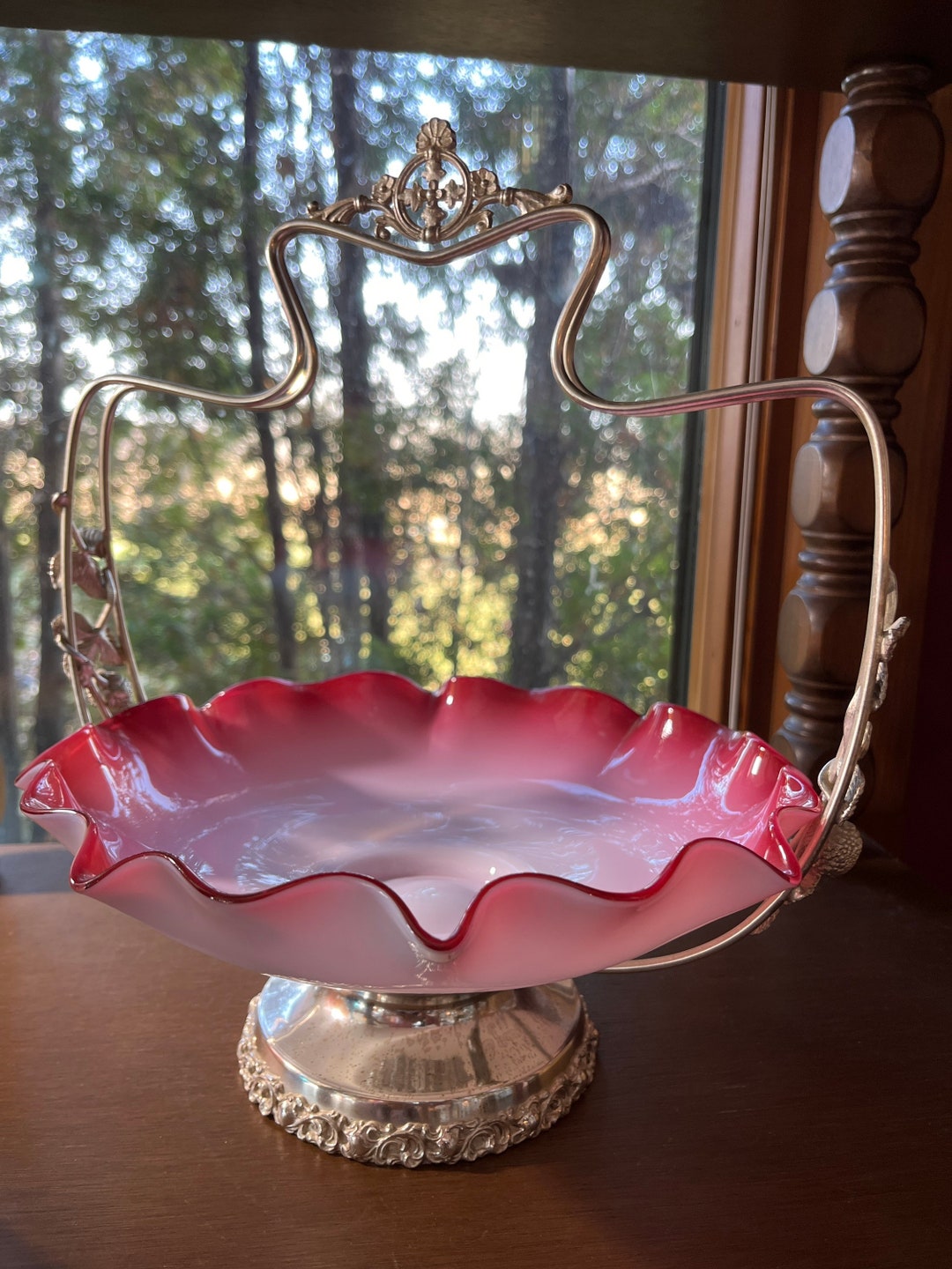 Posy Basket Bride Basket Victorian Crimped Ruffle Footed Centrepiece ...