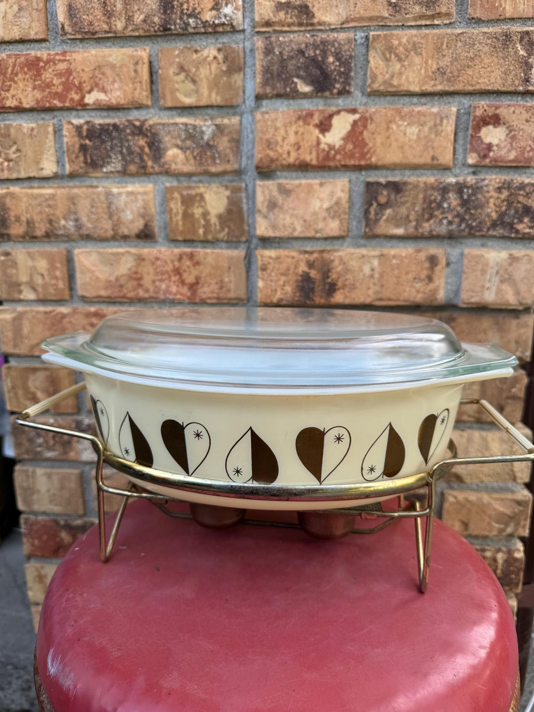 Vintage Pyrex Golden Heart Casserole Dish With Warming Stand - Etsy