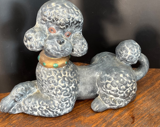 Vintage Ceramic Large Gray Poodle Figurines Blue Collars Atlantic Mold ...