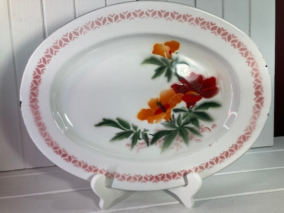 Enamel Tray Oval Bumper Harvest Floral Pattern Made in China | Etsy