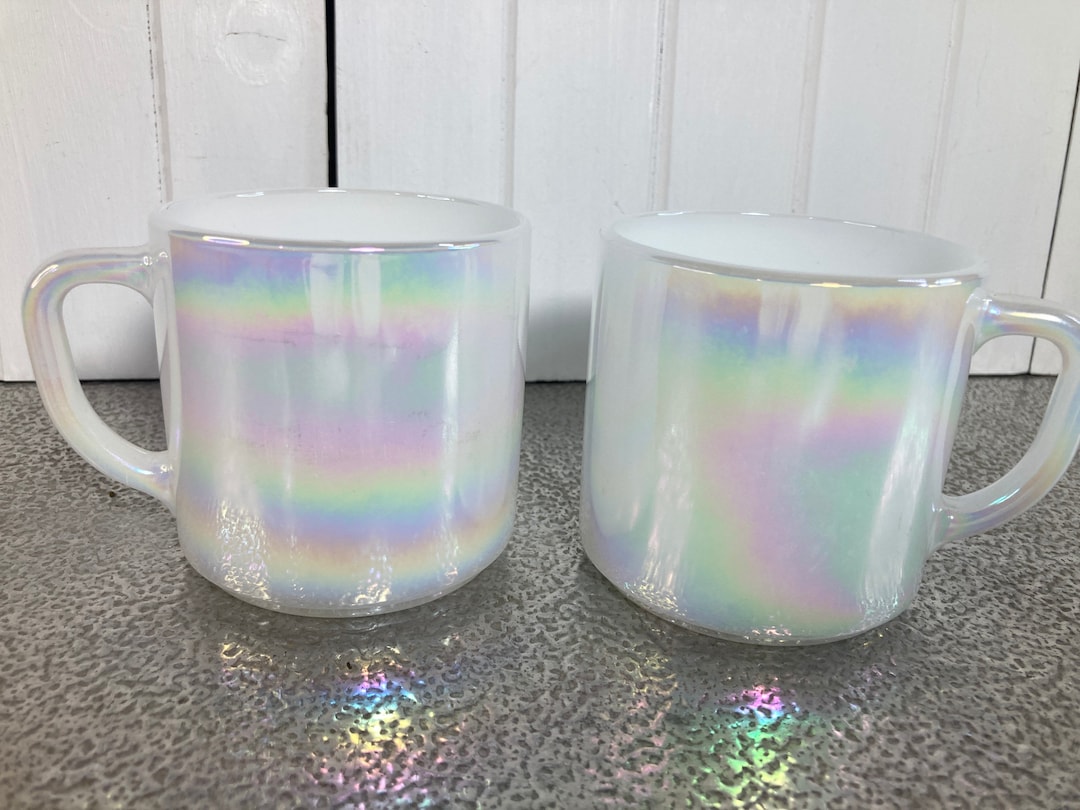 Vintage Federal Glass Aurora Borealis Coffee Mugs: Iridescent Milk ...