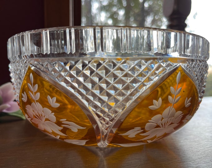Julia Amber Crystal Glass Bowl, Made in Poland, Beautiful Amber Color ...