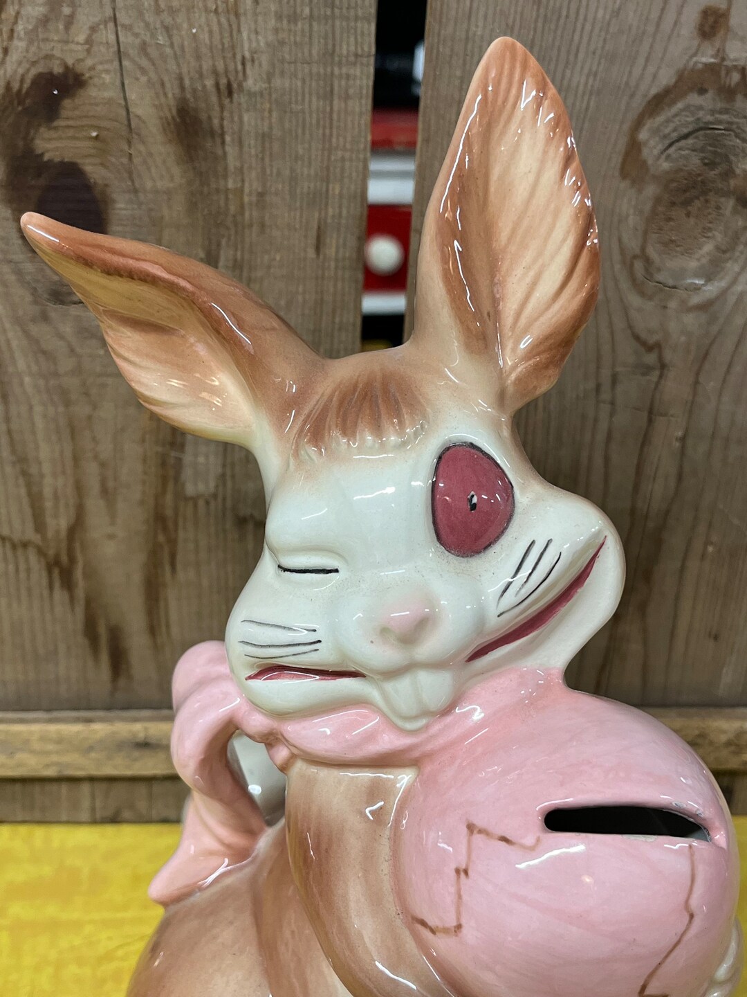 Bank, Rabbit Crazy Bunny Ceramic Glaze Figurine Statue Vintage Hand ...