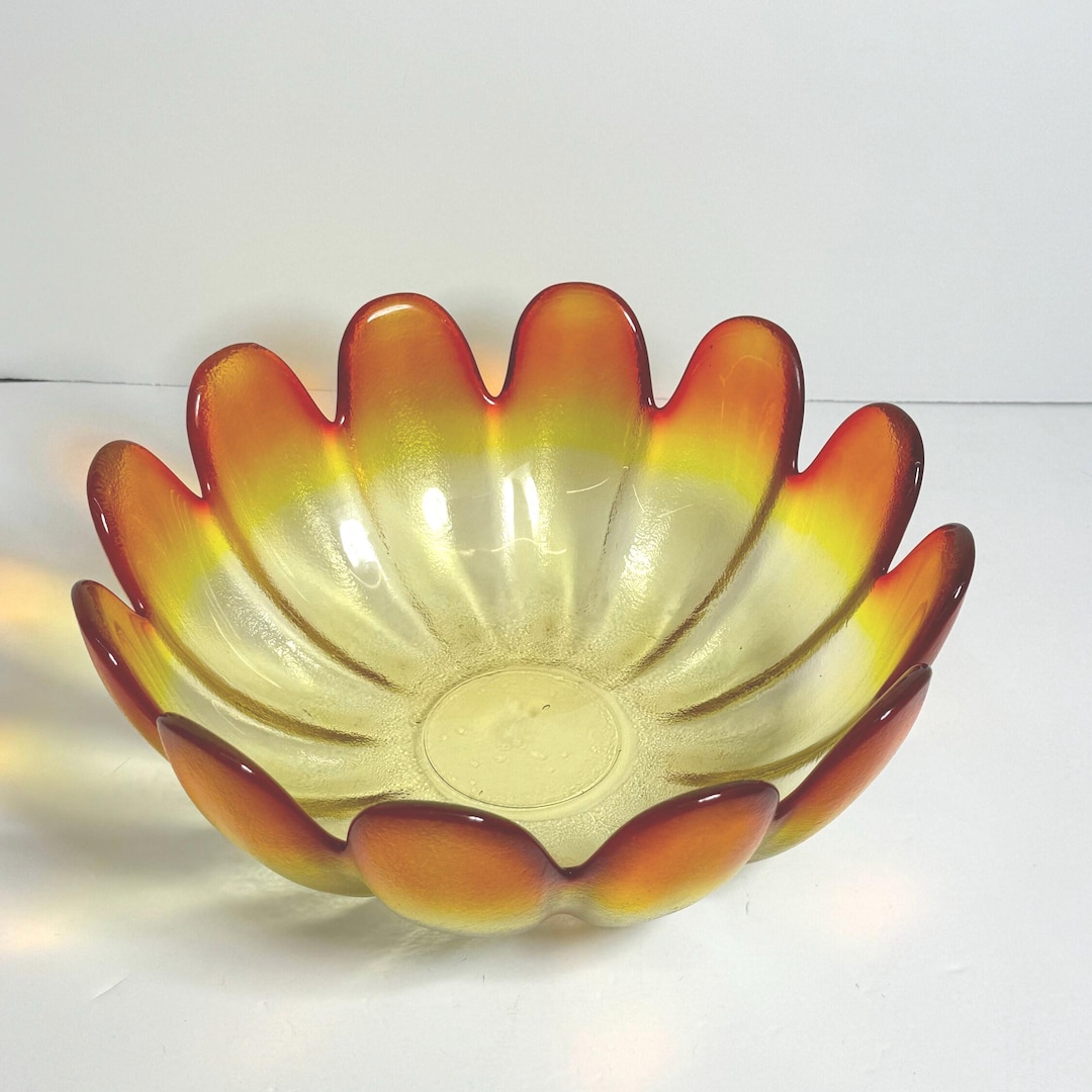Wayne Husted Indiana Glass Orange Petal Bowl: Mid Century Centerpiece ...